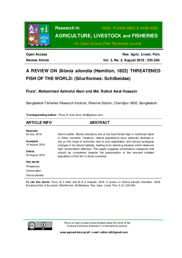 (PDF) A review on Silonia silondia (Hamilton, 1822) threatened fish of ...