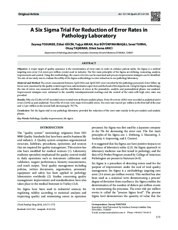 (PDF) A six sigma trial for reduction of error rates in pathology ...