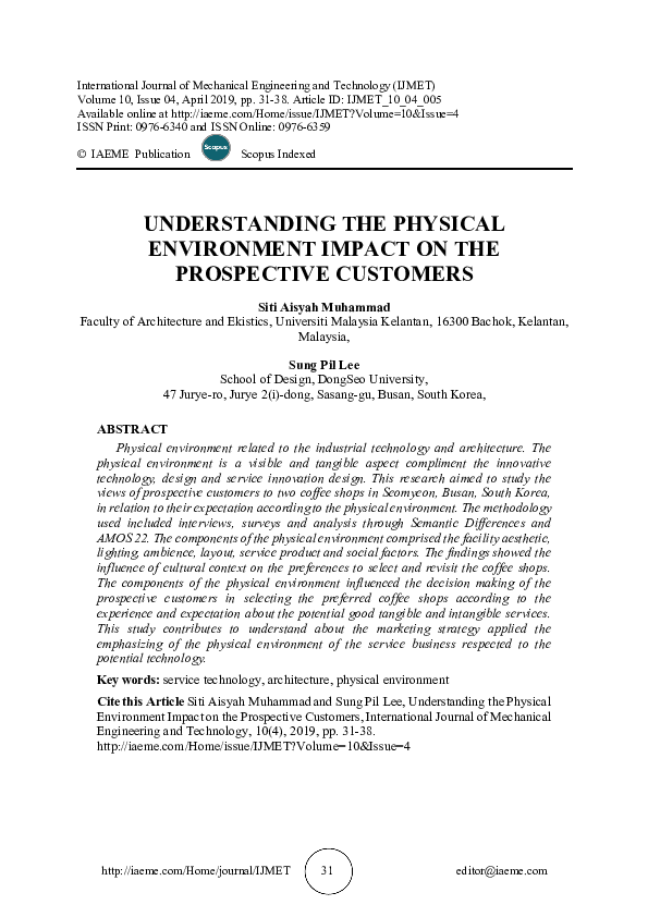 (PDF) UNDERSTANDING THE PHYSICAL ENVIRONMENT IMPACT ON THE PROSPECTIVE ...