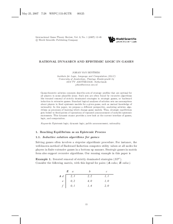 (PDF) Rational Dynamics and Epistemic Logic in Games