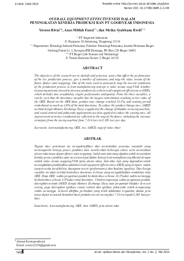 (PDF) Overall Equipment Effectiveness Dalam Peningkatan Kinerja Produksi Ban PT Goodyear Indonesia