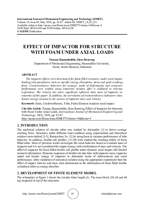 Pdf Effect Of Impactor For Structure With Foam Under Axial Loads