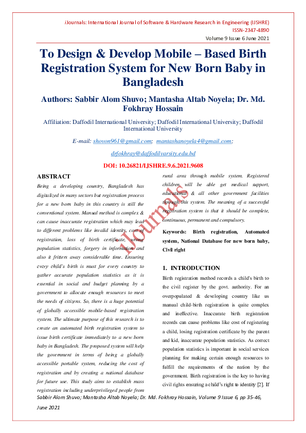 (PDF) To Design & Develop Mobile -Based Birth Registration System for ...