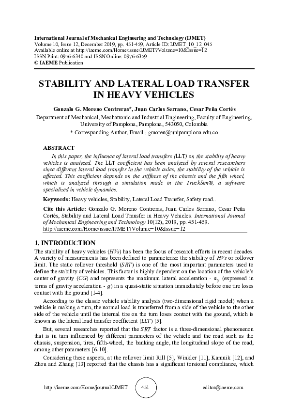 (PDF) STABILITY AND LATERAL LOAD TRANSFER IN HEAVY VEHICLES