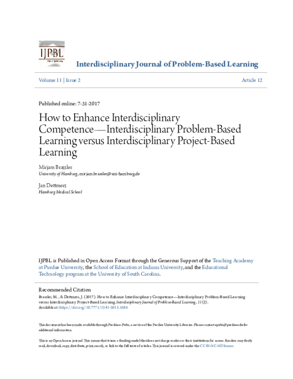(PDF) How to Enhance Interdisciplinary Competence-Interdisciplinary Problem-Based Learning ...