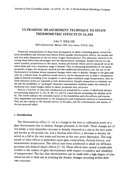(PDF) ULTRASONIC MEASUREMENT TECHNIQUE TO STUDY THERMOMETRIC EFFECTS IN ...