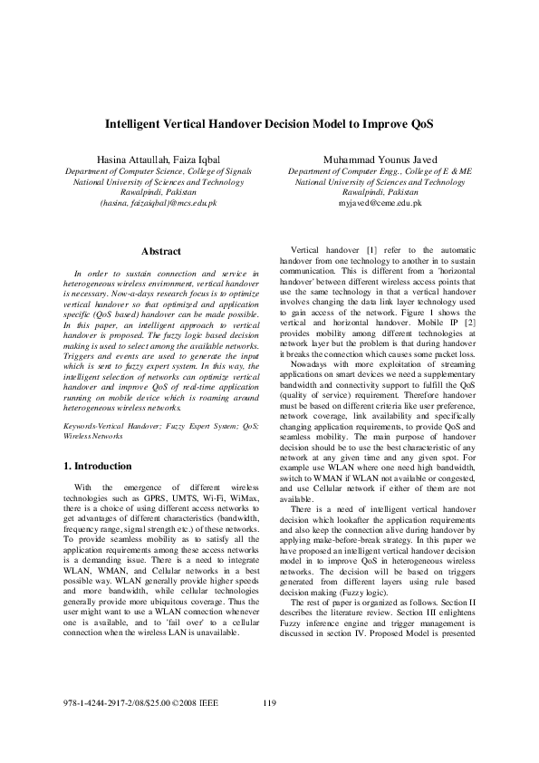 (PDF) Intelligent vertical handover decision model to improve QoS | Hasina Attaullah - Academia.edu
