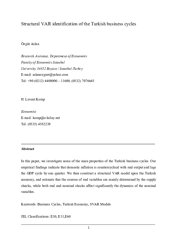(PDF) Structural VAR identification of the Turkish business cycles