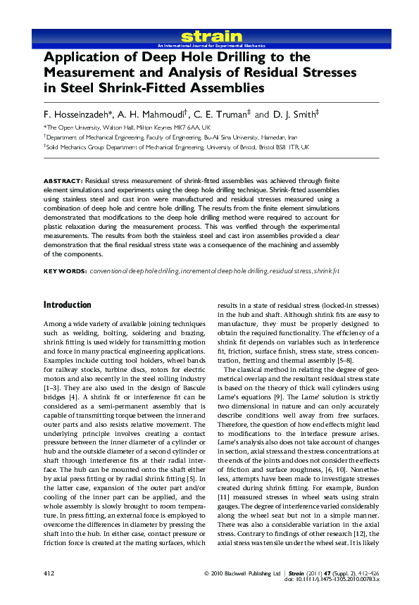 (PDF) Application of Deep Hole Drilling to the Measurement and Analysis ...