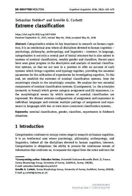 (PDF) Extreme classification (Sebastian Fedden & Greville G. Corbett)