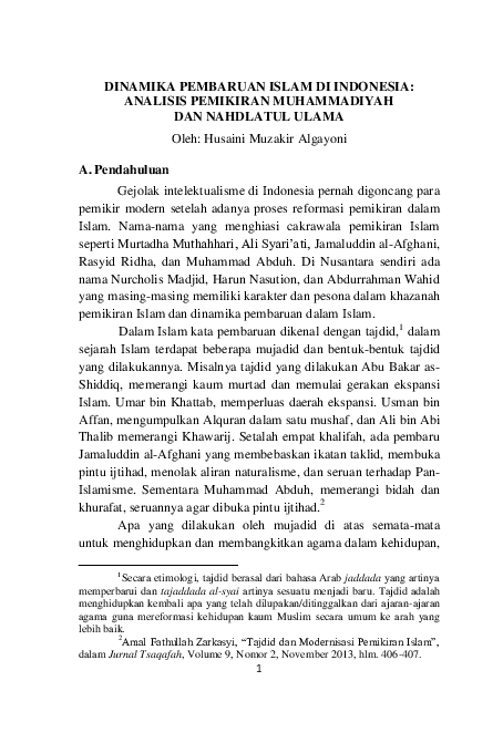 (PDF) DINAMIKA PEMBARUAN ISLAM DI INDONESIA: ANALISIS PEMIKIRAN MUHAMMADIYAH DAN NU
