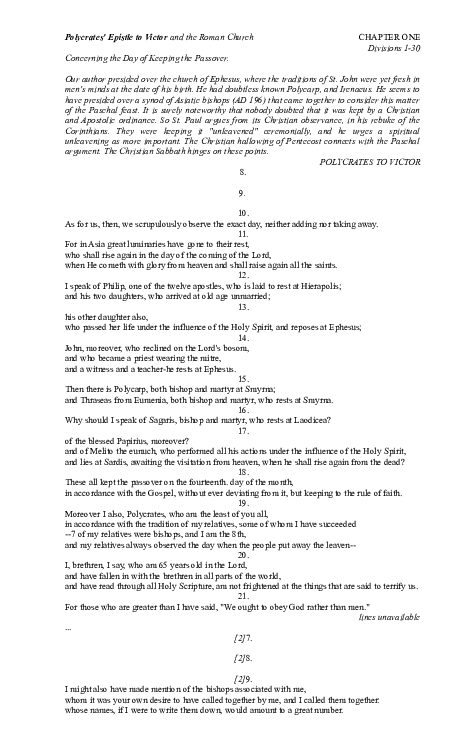 (DOC) Polycrates' Epistle to Victor and the Roman Church