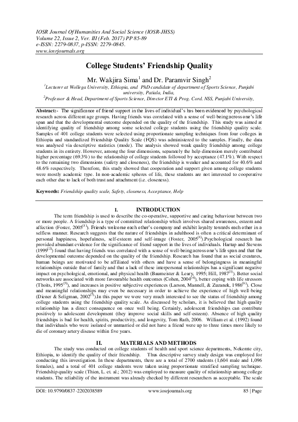 (PDF) College Students’ Friendship Quality