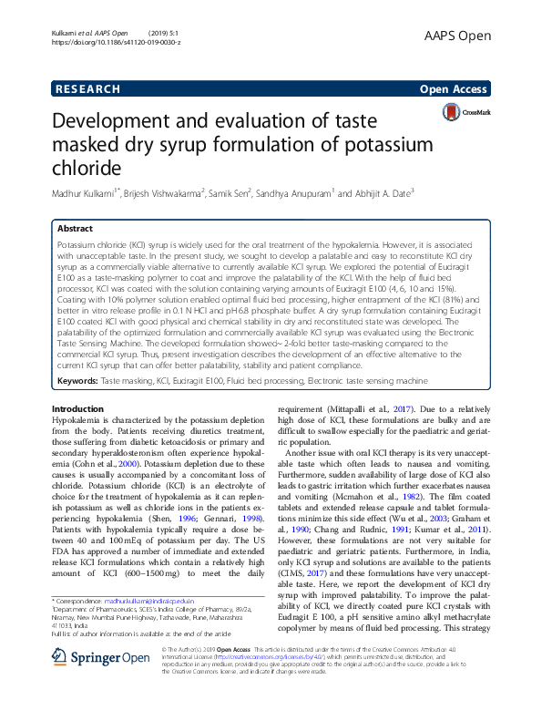 (PDF) Development and evaluation of taste masked dry syrup formulation ...