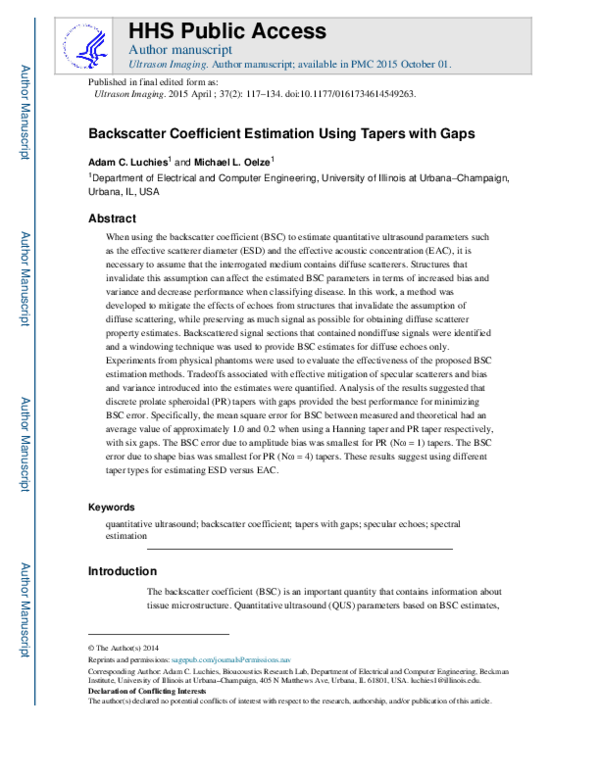 (PDF) Backscatter Coefficient Estimation Using Tapers with Gaps