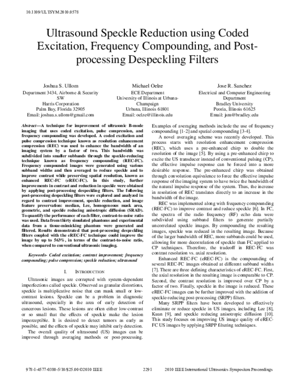 (PDF) Ultrasound speckle reduction using coded excitation, frequency compounding, and ...