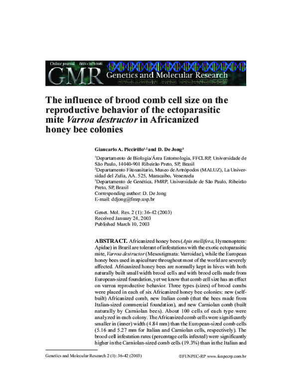(PDF) The influence of brood comb cell size on the reproductive ...