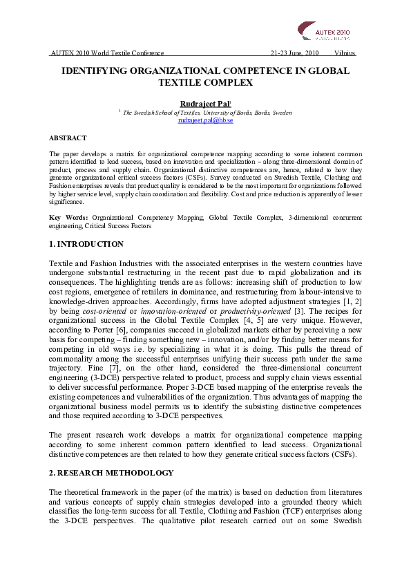 (DOC) Identifying organizational competence in global textile complex