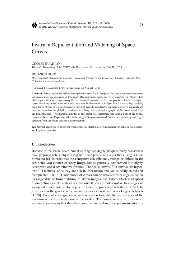 (PDF) Invariant Representation and Matching of Space Curves