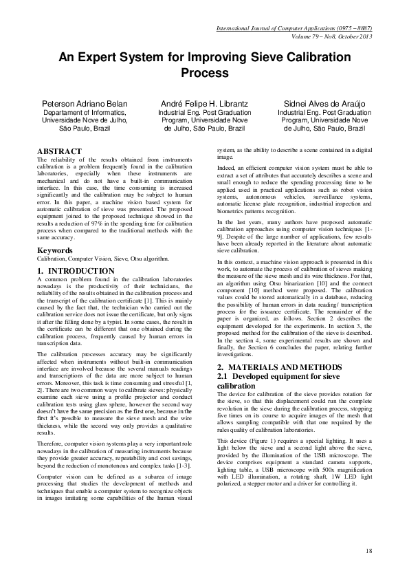 (PDF) An Expert System for Improving Sieve Calibration Process