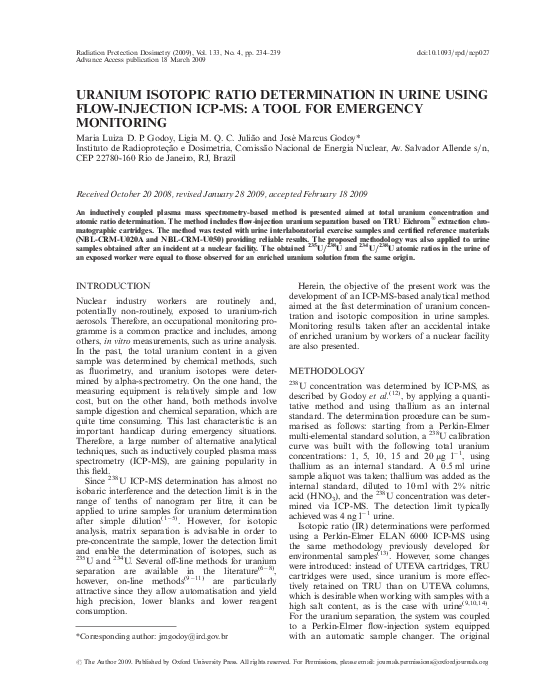 Pdf Uranium Isotopic Ratio Determination In Urine Using Flow Injection Icp Ms A Tool For