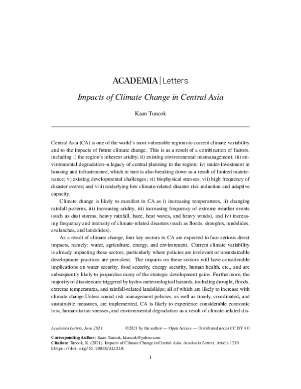 (PDF) Impacts of Climate Change in Central Asia