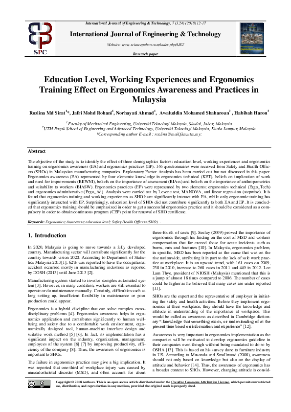 (PDF) Education Level, Working Experiences and Ergonomics Training ...