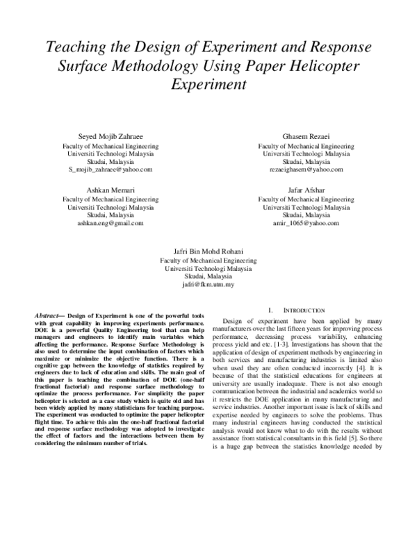 (PDF) Teaching Design of Experiment and Response Surface Methodology ...
