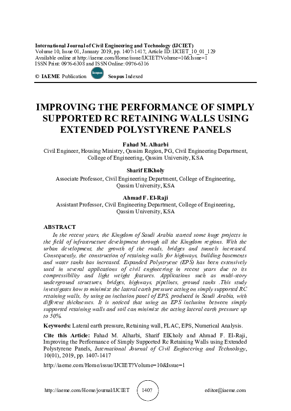 (PDF) IMPROVING THE PERFORMANCE OF SIMPLY SUPPORTED RC RETAINING WALLS ...