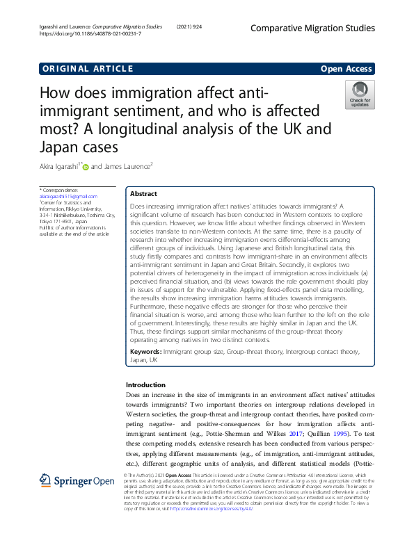 (PDF) How does immigration affect anti-immigrant sentiment, and who is ...