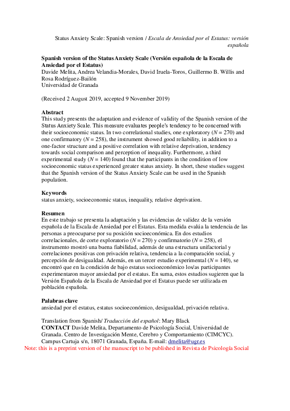Anxiety Scale In Spanish