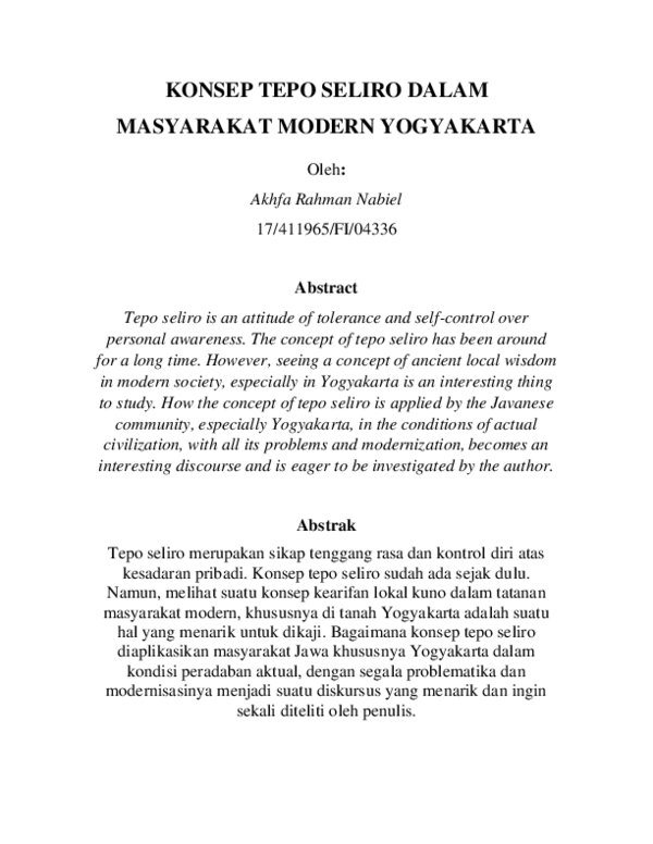 (PDF) KONSEP TEPO SELIRO DALAM MASYARAKAT MODERN YOGYAKARTA