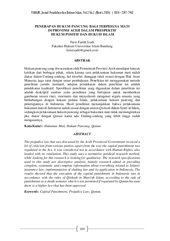 (PDF) Penerapan Hukum Pancung Bagi Terpidana Mati DI Provinsi Aceh ...