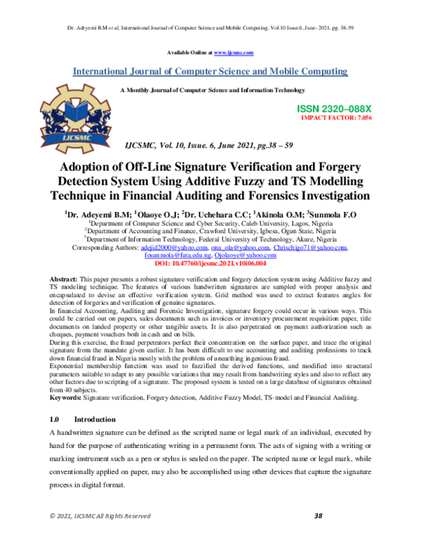 (PDF) Adoption of Off-Line Signature Verification and Forgery Detection System Using Additive ...