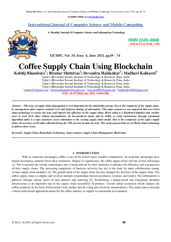 (PDF) Coffee Supply Chain Using Blockchain﻿
