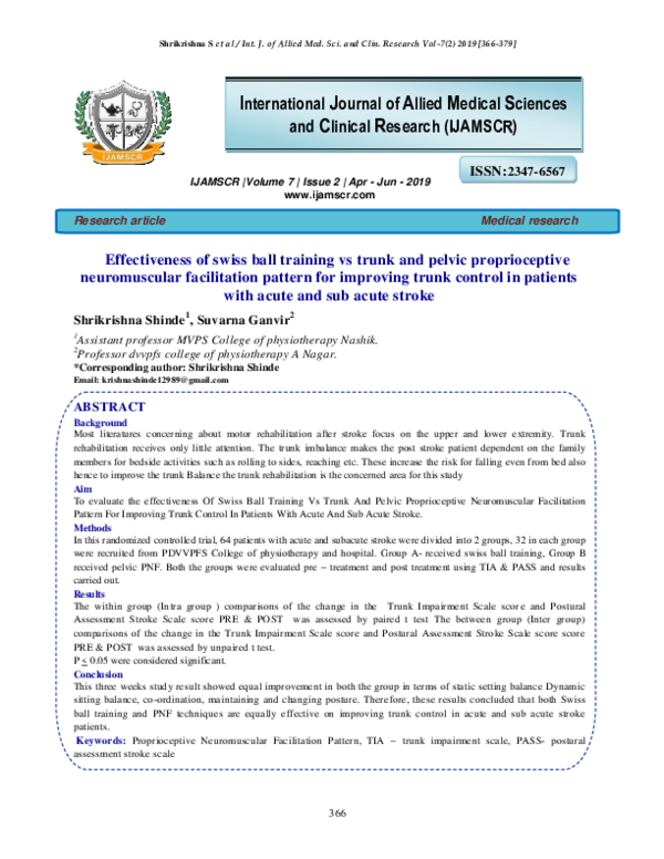 (PDF) Effectiveness of swiss ball training vs trunk and pelvic ...