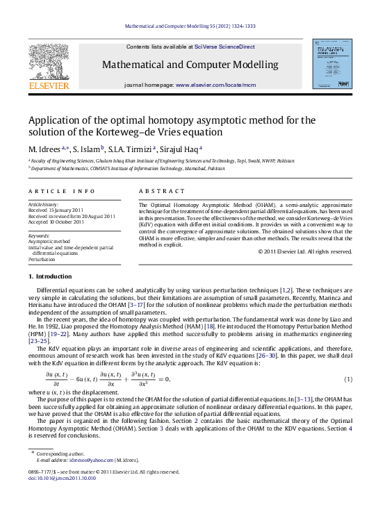 Pdf Application Of Optimal Homotopy Asymptotic Method For The Analytic Solution Of Singular