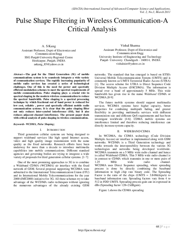 (PDF) Pulse Shape Filtering in Wireless Communication-A Critical Analysis