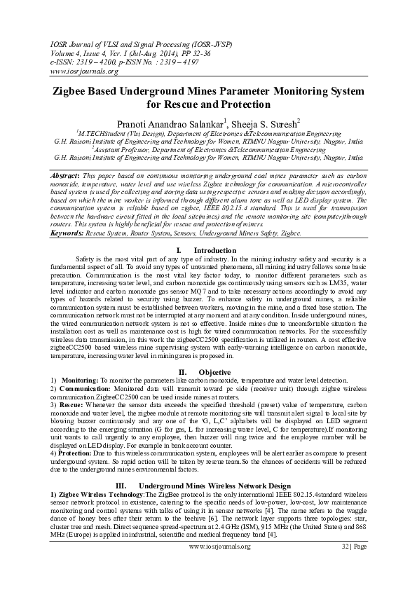 (PDF) Zigbee Based Underground Mines Parameter Monitoring System for Rescue and Protection