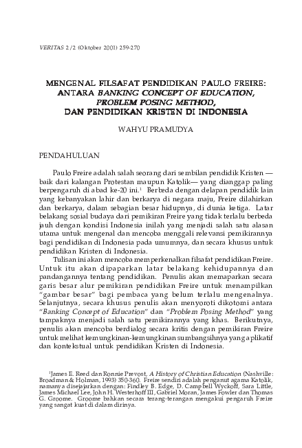 (PDF) Mengenal Filsafat Pendidikan Paulo Freire : Antara Banking Concept of Education, Problem ...