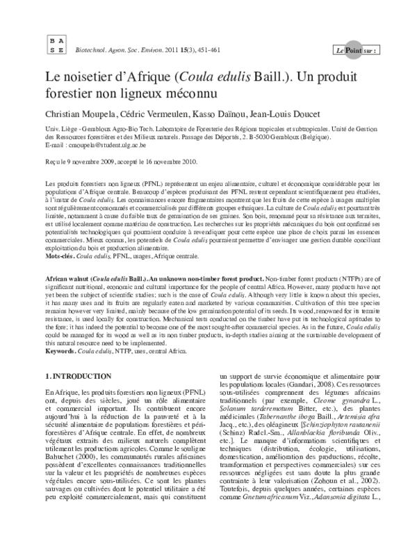 (PDF) Le noisetier d'Afrique (Coula edulis Baill.). Un produit ...