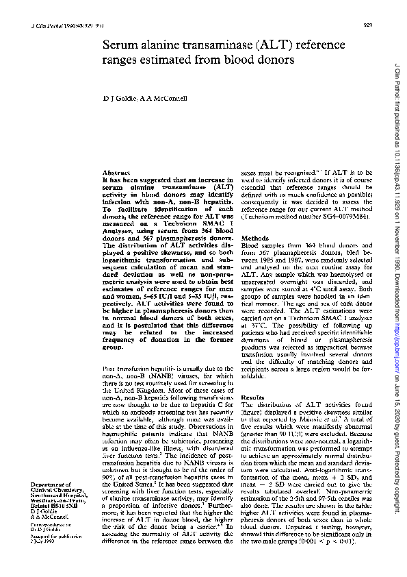 (PDF) Serum alanine transaminase (ALT) reference ranges estimated from ...