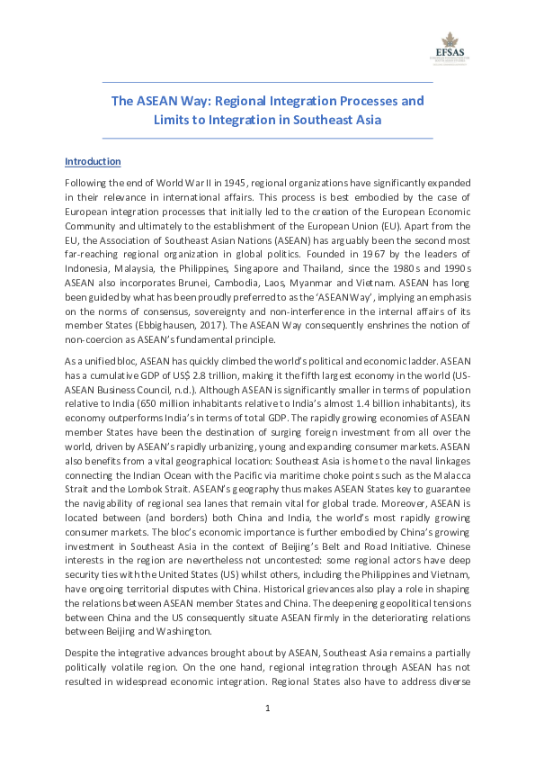(PDF) The ASEAN Way: Regional Integration Processes and Limits to ...