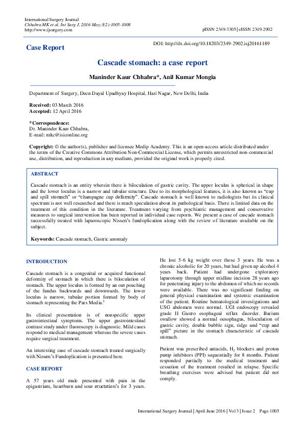 (PDF) Cascade stomach: a case report