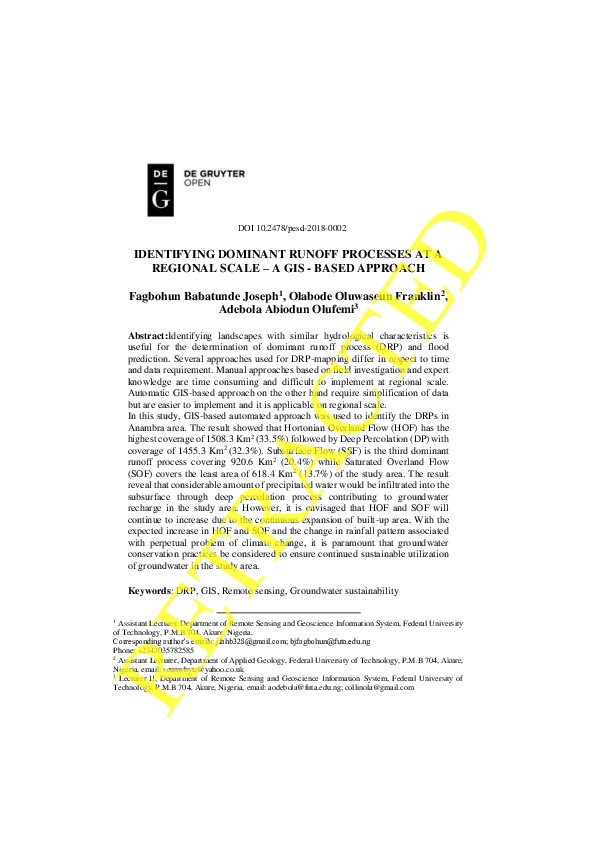 (PDF) Identifying Dominant Runoff Processes at a Regional Scale – A GIS - Based Approach