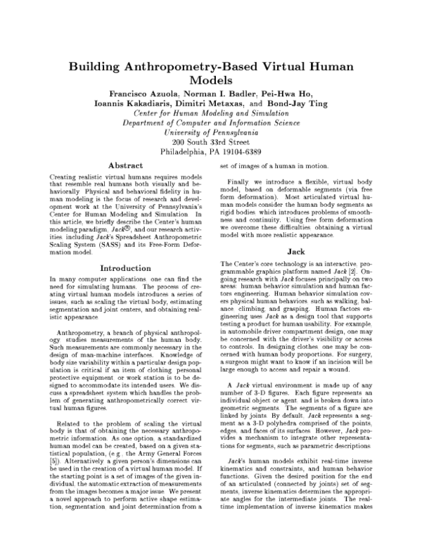 (PDF) Building anthropometry-based virtual human models