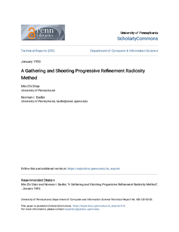 (PDF) A Gathering and Shooting Progressive Refinement Radiosity Method | Norman I. Badler ...