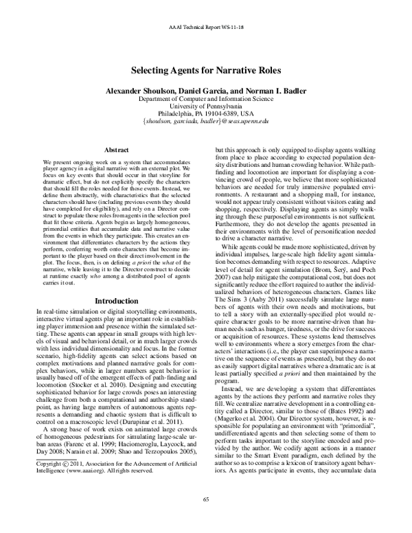 (PDF) Selecting Agents for Narrative Roles