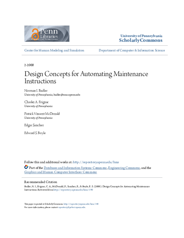(PDF) Design Concepts for Automating Maintenance Instructions