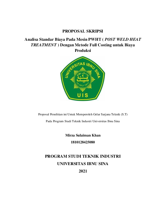 (PDF) Analisa Standar Biaya Pada Mesin PWHT ( POST WELD HEAT TREATMENT ...
